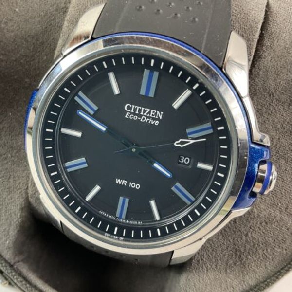 Citizen J810-S082790 Eco Drive Men's SS Watch Blue Dial Silicone Strap ...