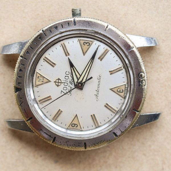 Vintage ZODIAC Sealwolf Automatic Diver Watch Ticking Needs Crown/Stem ...