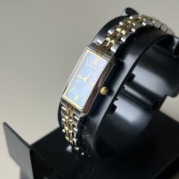 CITIZEN Eco-Drive Tank Watch Women 15mm Dial Gold Silver Tone Rectangle ...