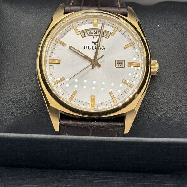 Bulova Mens Leather Band 97C106 Needs Battery Gold Stainless Steel ...
