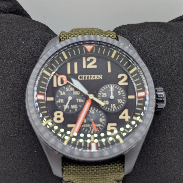 Citizen Eco-Drive Mens Black Dial Green Band Chronograph Military ...