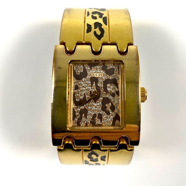 Guess Leopard Print Ladies Gold Watch - Bangle Style - 47mm Diameter ...