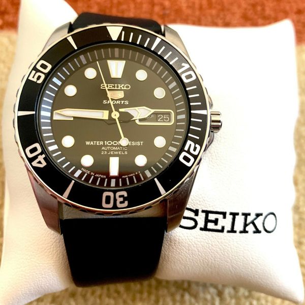 SEIKO 5 Submariner SNZF17 Sea Urchin Black Dial Automatic Watch ...