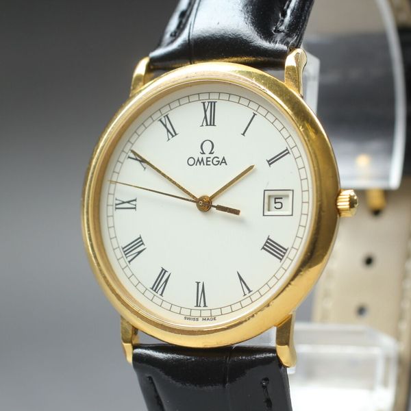 [Near Mint] Vintage Omega De Ville Cal.1430 White Gold Roman Quartz Men ...