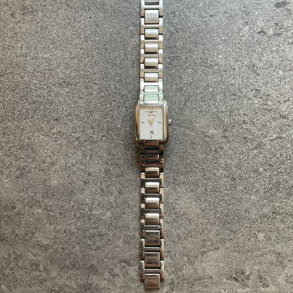 Fossil Womens Watch ES-2021 Silver Tone W/Diamond Accent Dial Rectangle ...