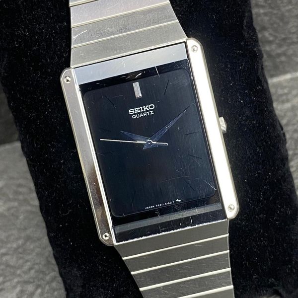 Rare SEIKO Quartz 7431-5110 Black Dial Square Watch Classic Vintage ...