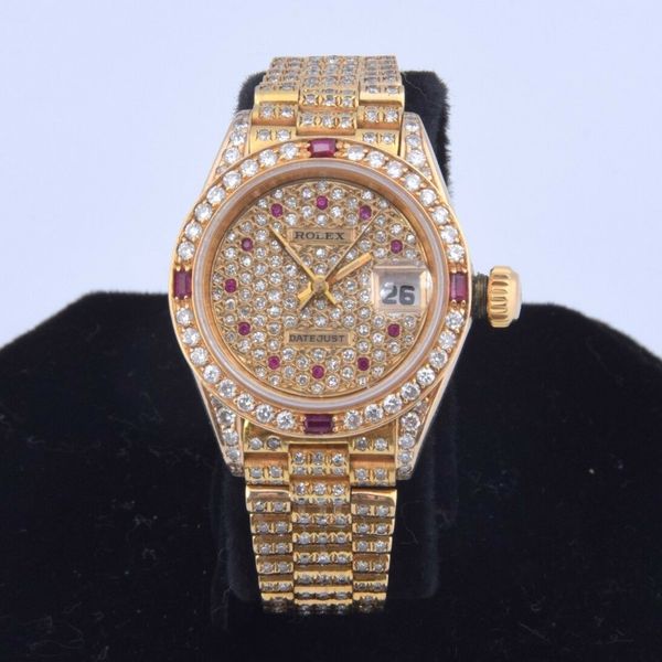 SOLID 18k Gold Rolex Datejust Super President 26mm Ruby & Diamond Watch ...