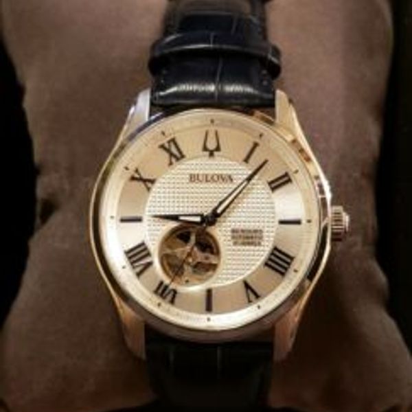 Bulova 96A206 Men's Black Leather Strap Automatic Movement Watch ...