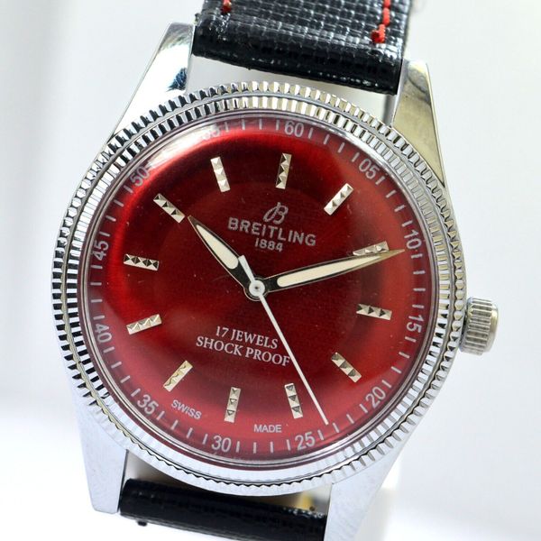 Vintage Breitling Red Dial 17 Jewels Hand Wind Mechanical Men's Wrist ...