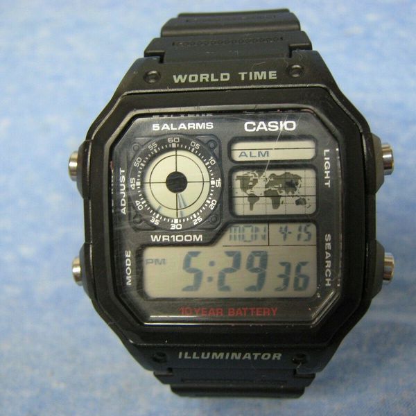 Men's CASIO World Time Digital Watch 3299 AE-1200WH w/ New Battery | WatchCharts Marketplace