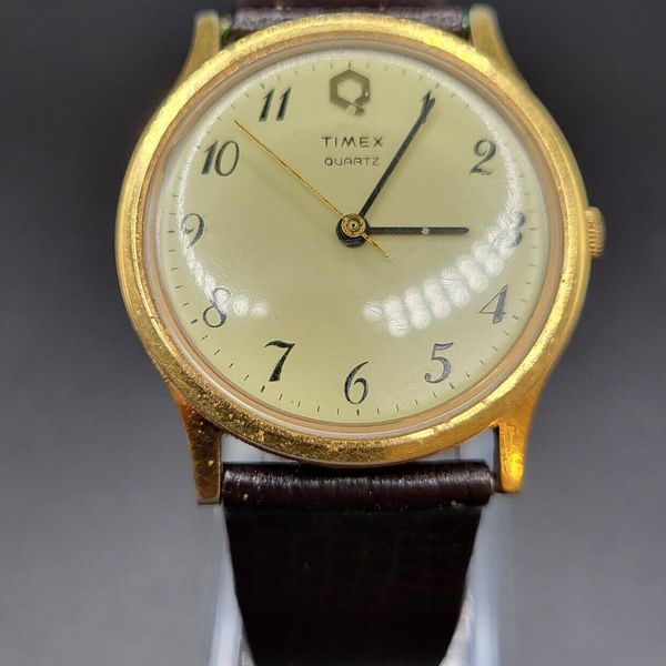 Vintage Timex M Cell Gold Tone Unisex Quartz Watch 32 mm Leather New ...