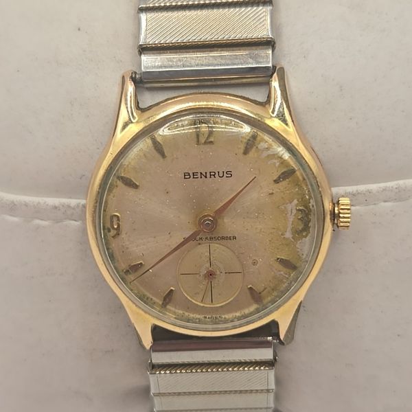 Vintage 1960s BENRUS Men's WRISTWATCH 20 MICRON GOLD - For Parts ...