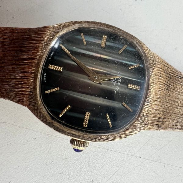 GENTS VINTAGE ROTARY GILT SOLID SILVER WRISTWATCH - SILVER STRAP & CASE ...