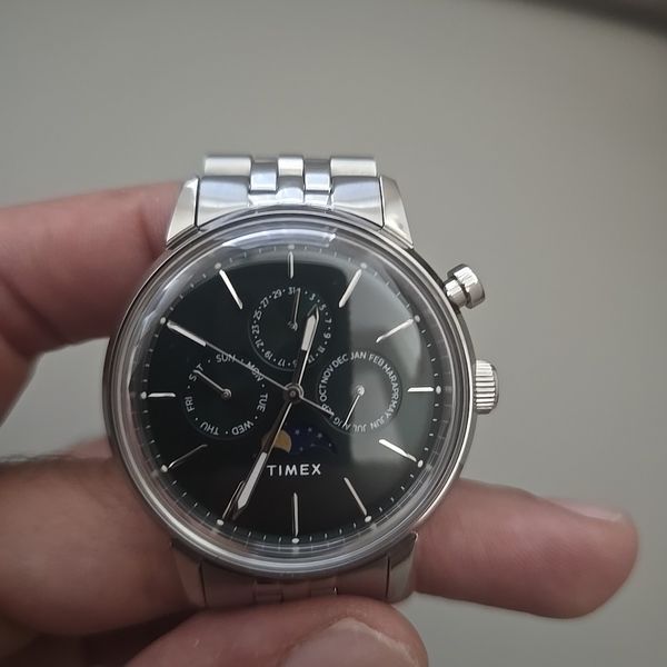 Timex Marlin Moonphase Green Dial Chronograph Brown Leather Watch ...