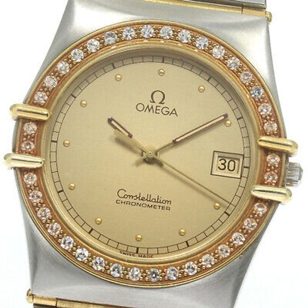 OMEGA Constellation diamond bezel full bar gold Dial Quartz Men's Watch ...