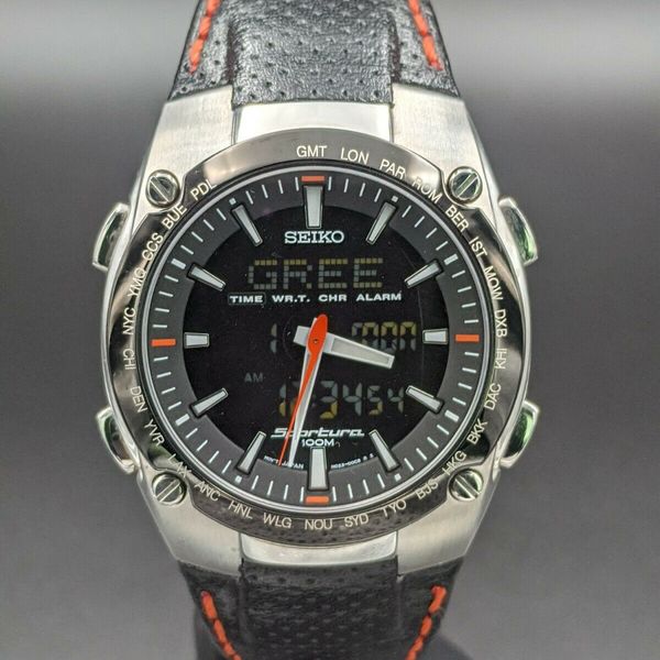 Seiko Sportura Analog Digital World Time Alarm Chronograph Watch ref ...