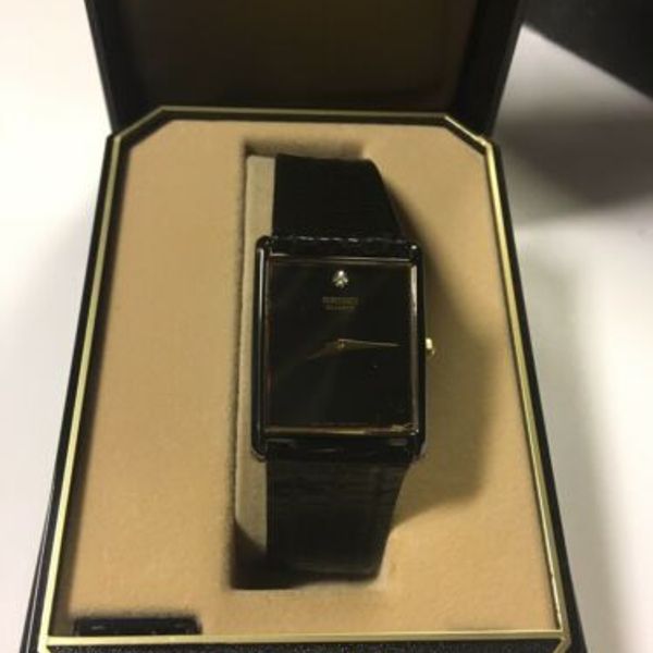 Seiko Men’s Dress Wrist Watch. Square Black Face with Leather Band. NEW ...