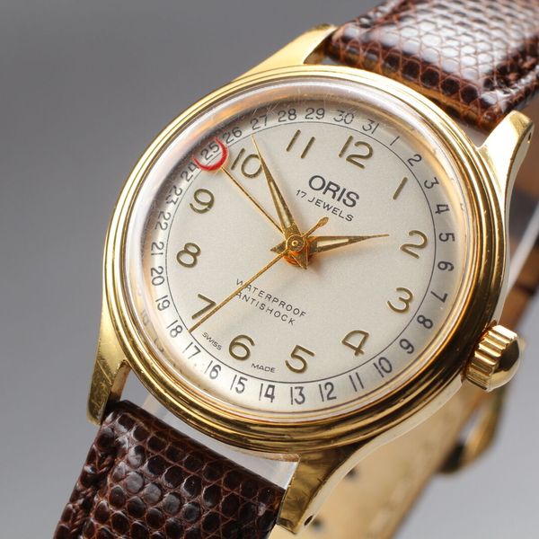 Vintage Oris Pointer Date 302-7285B Hand Winding Gold Mens Watch Ship ...