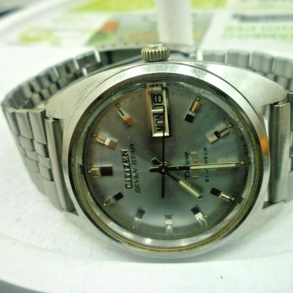 Mens 35mm CITIZEN SEVEN STAR DELUXE 21j Auto ACSS 2824-Y Vint 1968 STAR Watch | WatchCharts ...