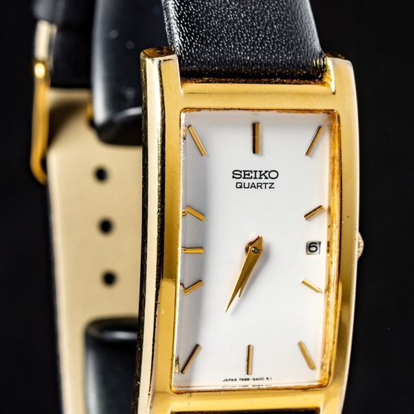 Seiko Curved Tank Gold-Plated Men's Quartz Dress Watch--Working, 23 x 35mm Case | WatchCharts ...