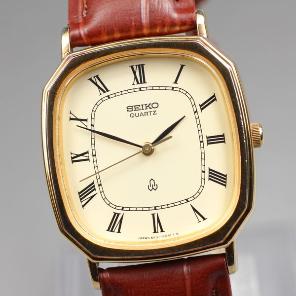 [Near MINT] SEIKO Chariot 6431-5030 Roman Dial Gold Qz Men's Watch From ...