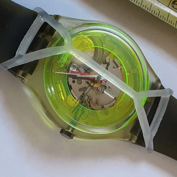 Vintage Swatch 1985 GK101 Techno Sphere green neon clear skeleton watch ...