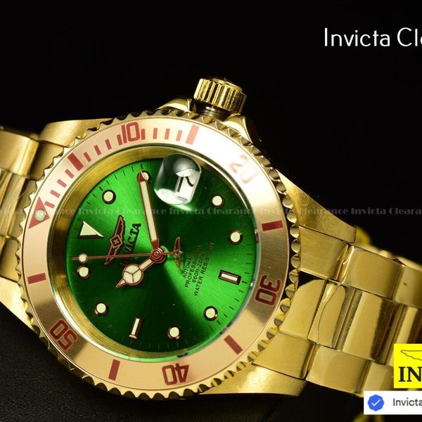 NEW Invicta PRO DIVER Green Dial 40mm Automatic NH35A 24J Gold Tone SS ...