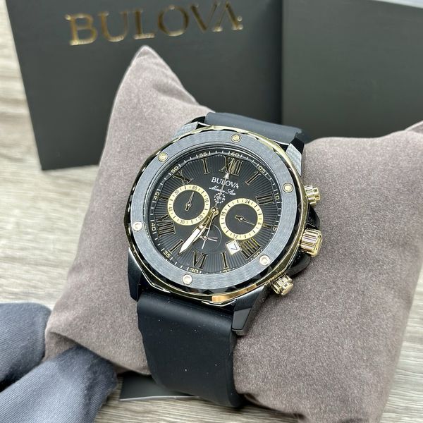 NEWâ Bulova Marine Star Chronograph Black Dial Silicone Men's Watch ...