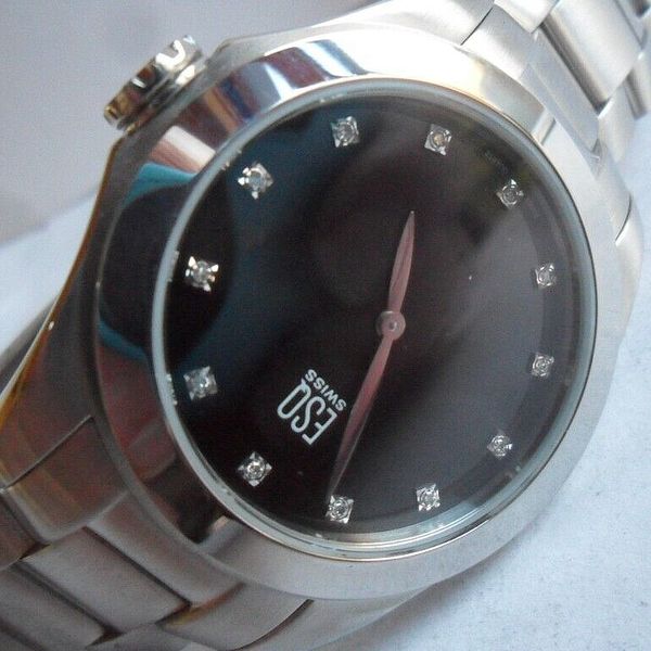 40.9 mm S/S Men's Movado ESQ Diamond Dial Swiss Quartz Watch E5458 Runs ...