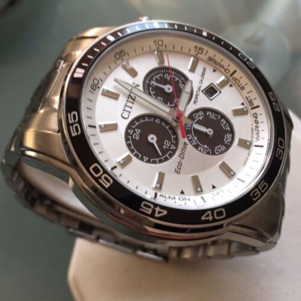 Men's Genuine Citizen Eco Drive Solar Chronograph Panda Black Designer ...