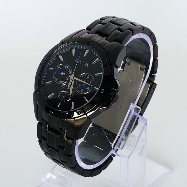 Bulova 43mm Men's Black Multi-Function SOLAR Watch with Textured Dial ...