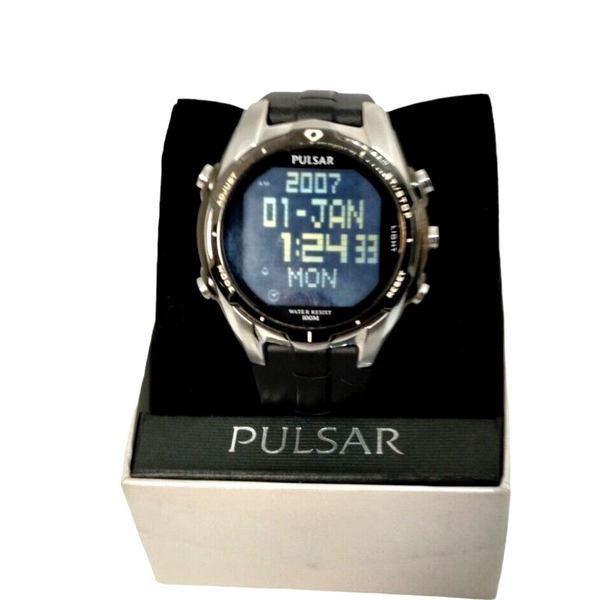 Pulsar Mens Black Day Date Indicator World Quartz Digital Wristwatch ...