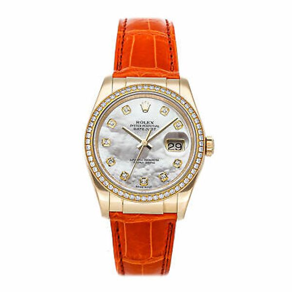 Rolex Datejust Auto 36mm Yellow Gold Diamonds Ladies Watch 116188 ...