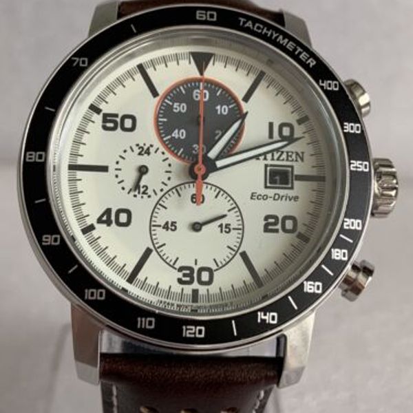 Citizen Mens Eco-Drive Chronograph Brown Leather Strap Watch. CA0649 ...