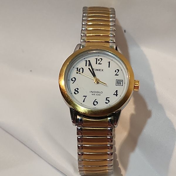 Vtg 40mm Gold Tone Easy Reader Timex Watch Indiglo, Date, WR 30M ...