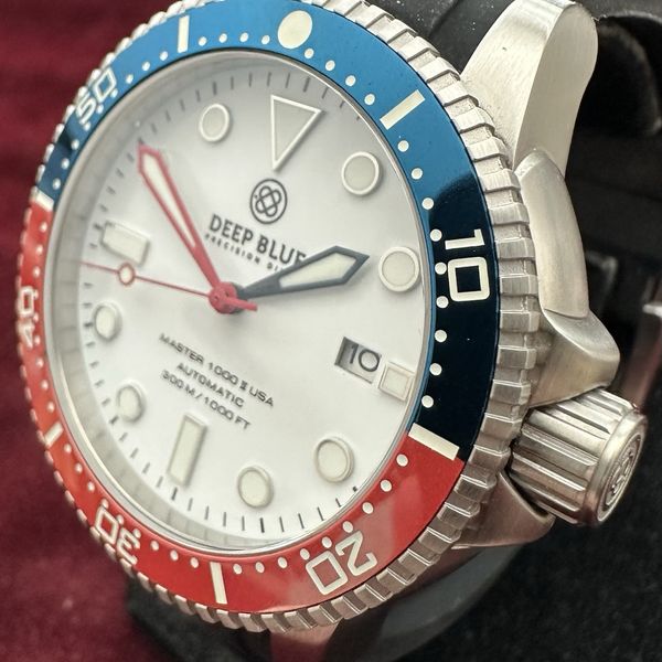 Deep Blue Master 1000 II Automatic Men's Watch Red White And Blue 45 ...