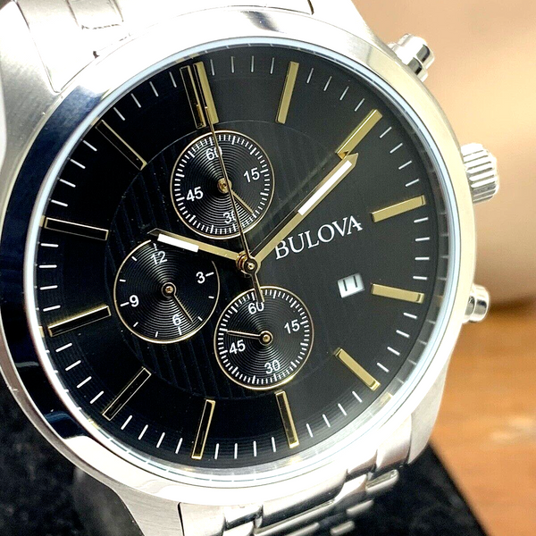 Bulova Men's Watch 96B305 Chronograph Black Dial 43mm Silver Stainless ...