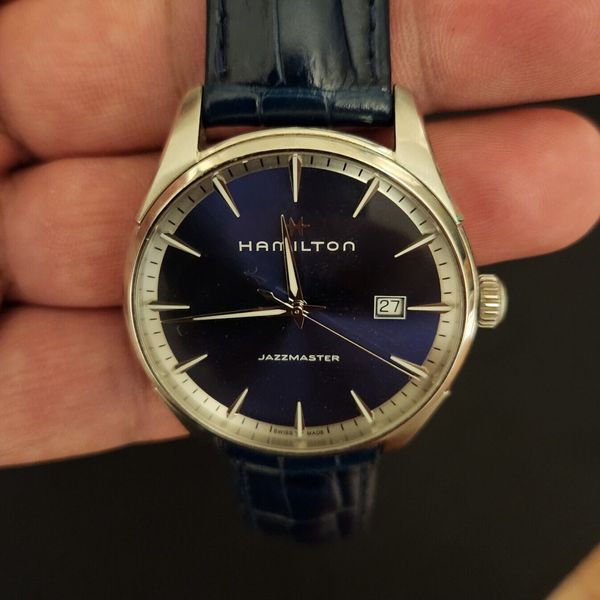 Hamilton Jazzmaster Blue Men's Watch with Leather Band - H32451641 ...