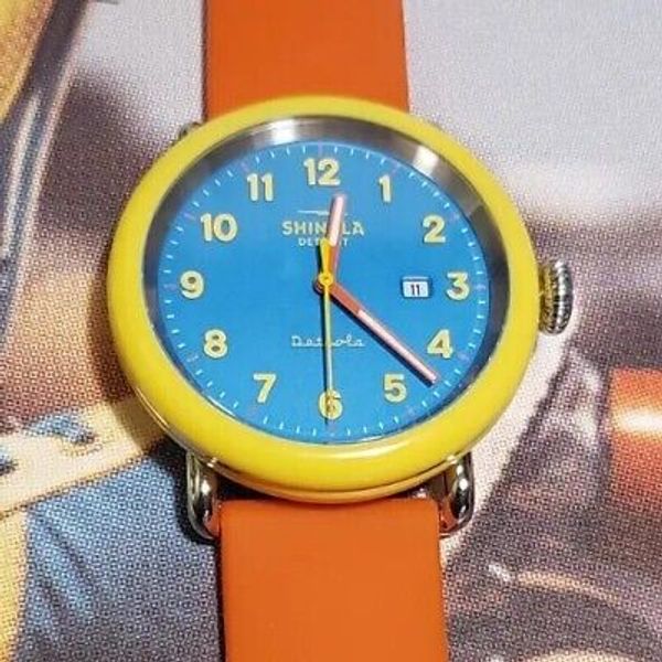 Shinola Detrola Free Skate Watch With 43mm Turquoise Blue Face & Orange ...