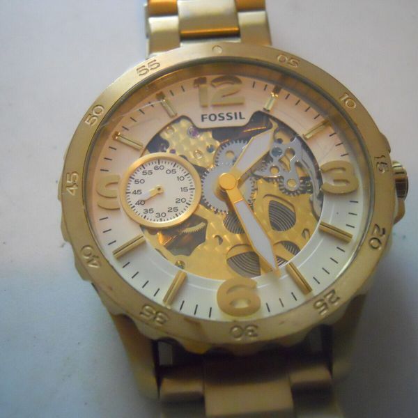 Fossil skeleton Automatic men's water-resist & Analog used Gold watch ...