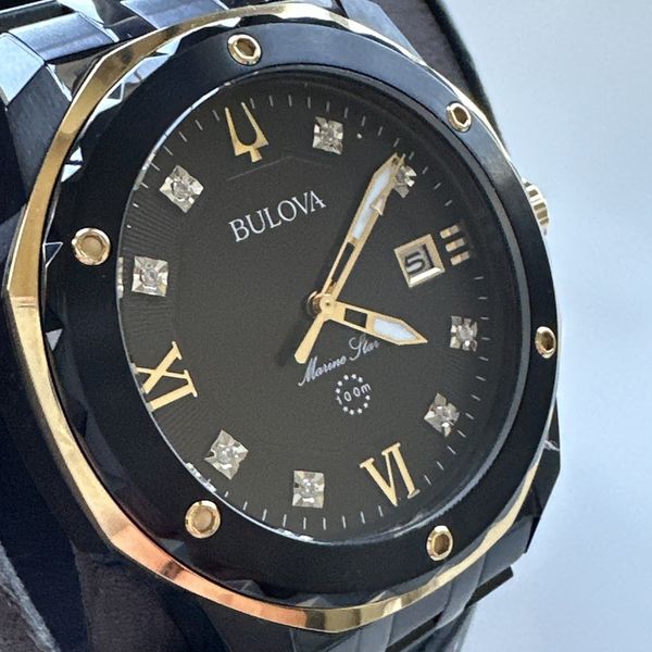 Bulova Marine Star Quartz Diamond Black Dial Men's Watch 98D176 ...