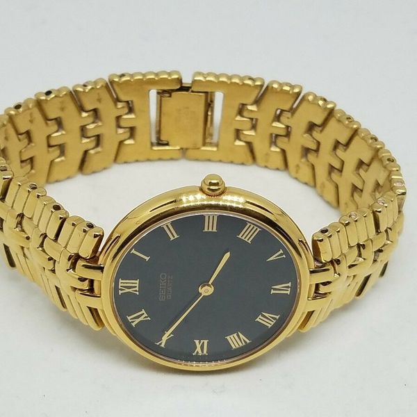 Seiko 7N00-F070 Men's Watch Black Dial Stainless Steel Gold Plated ...