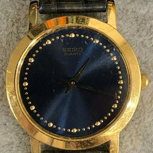 Ladie SEIKO 1N00-0A29 Blue Dial Gold Tone Watch New Battery ...