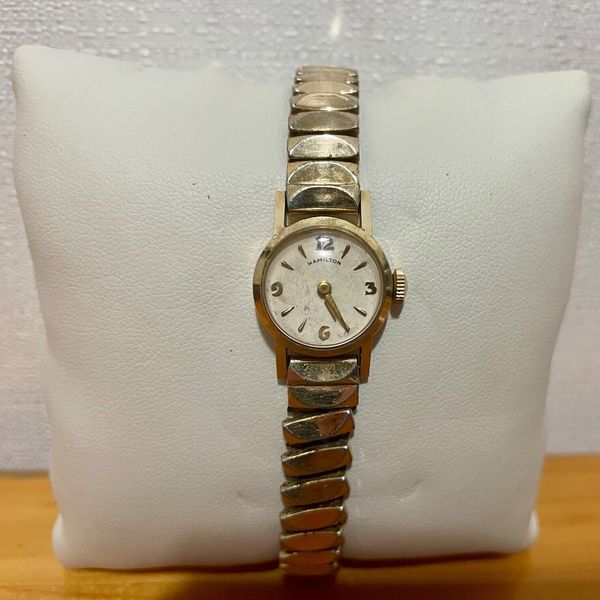 Vintage Hamilton 1950's Ladies Wrist Watch Gold color Retractable Gemex ...