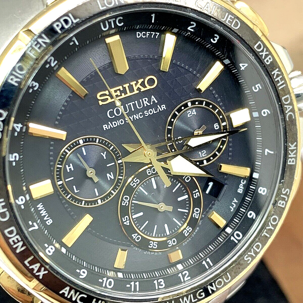 Seiko Men's Watch SSG010 Coutura Radio Sync Solar Chronograph Two Tone ...