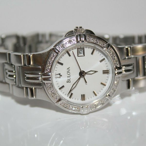 Bulova Women's (C867878) 16 Diamond Accent Stainless Steel Round Watch ...