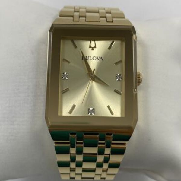 Bulova Quadra Quartz Diamond Accent Gold Tone Stainless Steel Men's ...