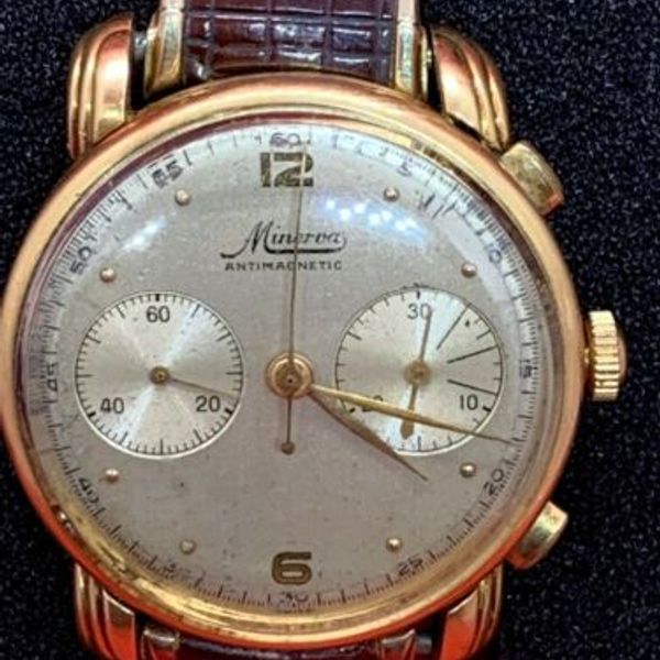 Vintage Men’s Minerva Swiss Solid 18k Chronograph Valijoux Fancy Lugs ...