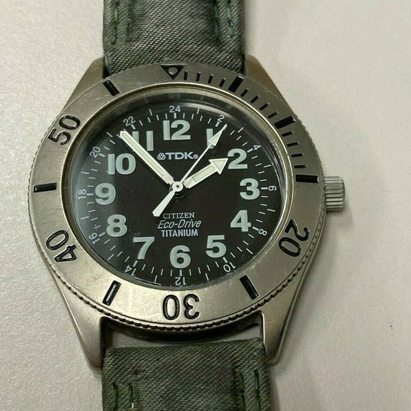 Rare Citizen TDK Eco-Drive TITANIUM Military/Field Style Watch - Runs ...