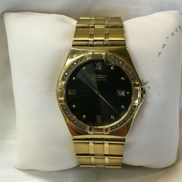 Citizen Eco-Drive E110-S008751 Diamond Bezel Wrist Watch Men Gold Tone ...